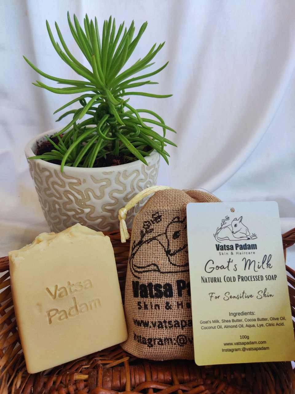 Vatsa Padam Goat's Milk Cold Processed Soap for Sensitive Skin (100g)